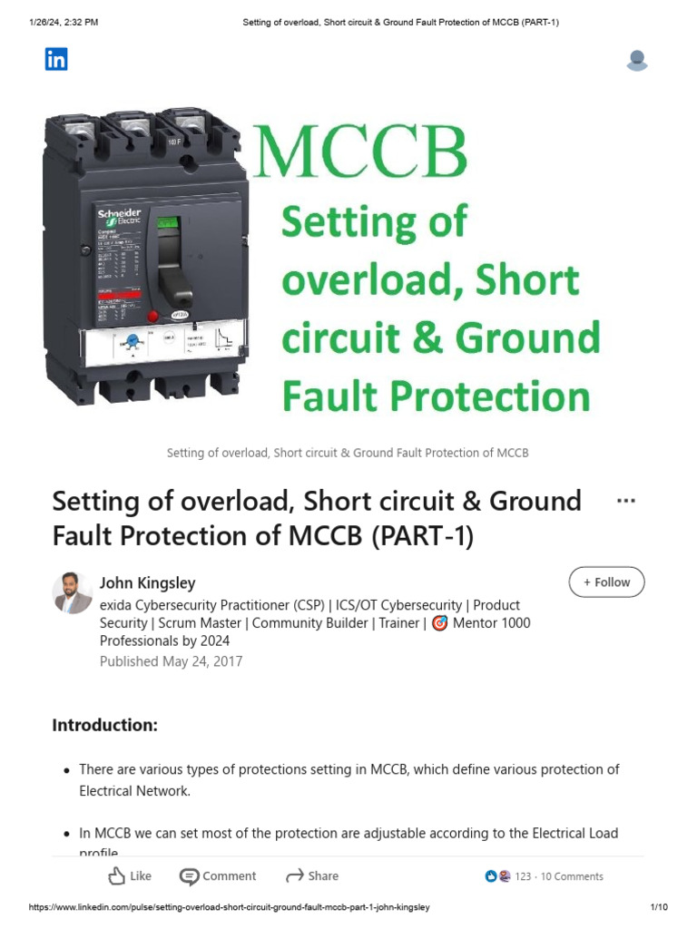 Setting of overload, Short circuit & Ground Fault Protection of MCCB ...