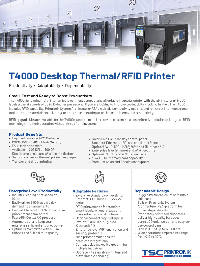 T4000 Desktop Thermal/RFID Printer: Productivity - Adaptability ...