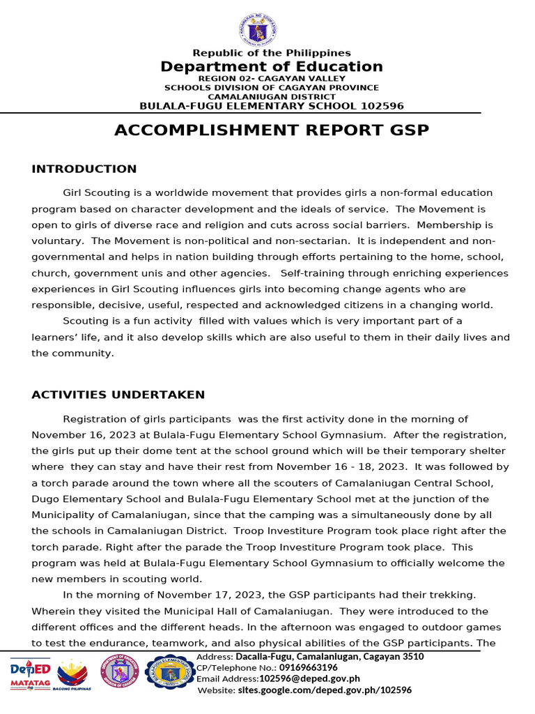 Accomplishment Report GSP | PDF