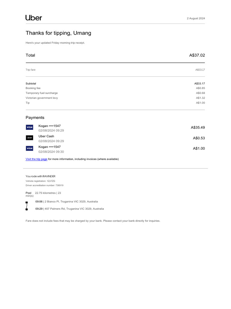 Uber Invoice 2 Aug | PDF