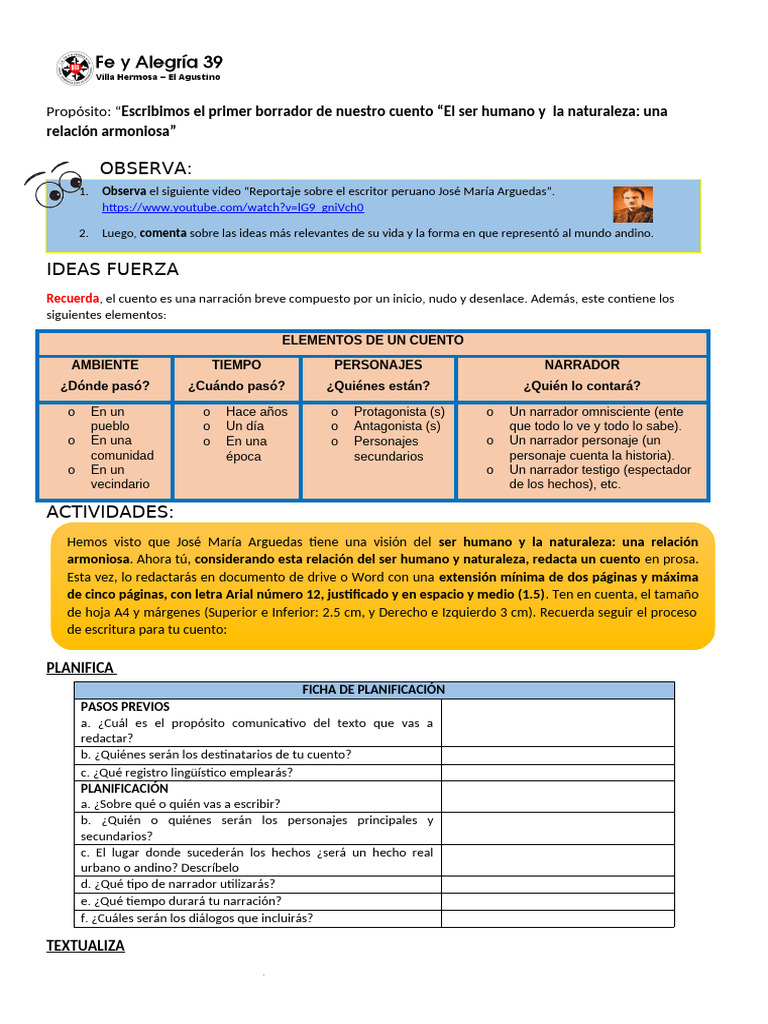 3 Semana 2do de Sec Planificamos y Textualizamos Nuestro Cuento | PDF