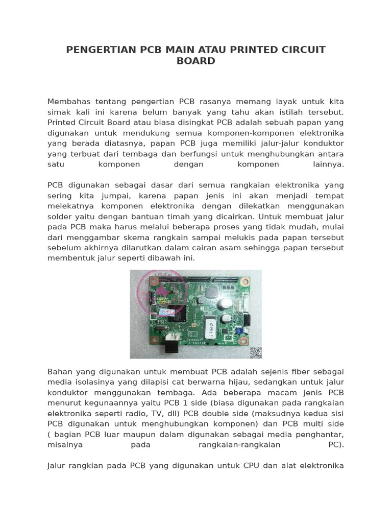 Pengertian PCB MAIN Atau Printed Circuit Board | PDF