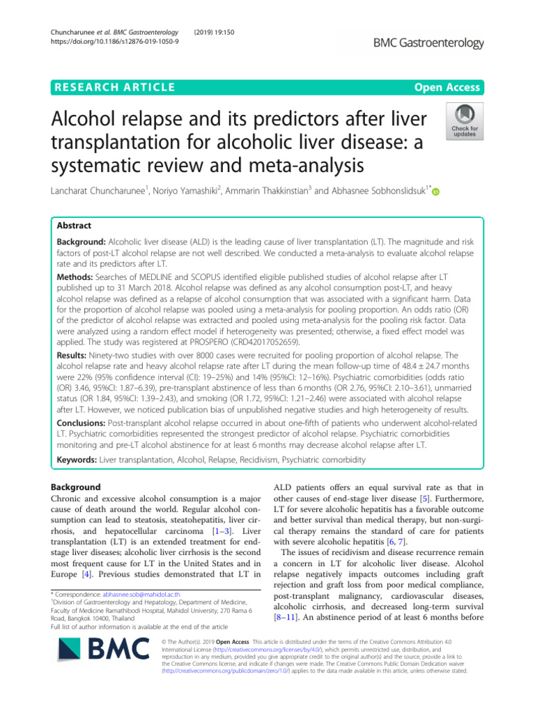 Alcohol Relapse and Its Predictors After Liver Transplantation For ...