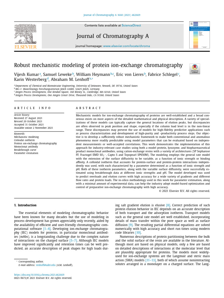 Robust Mechanistic Modeling of Protein Ion-exchange Chromatography | PDF