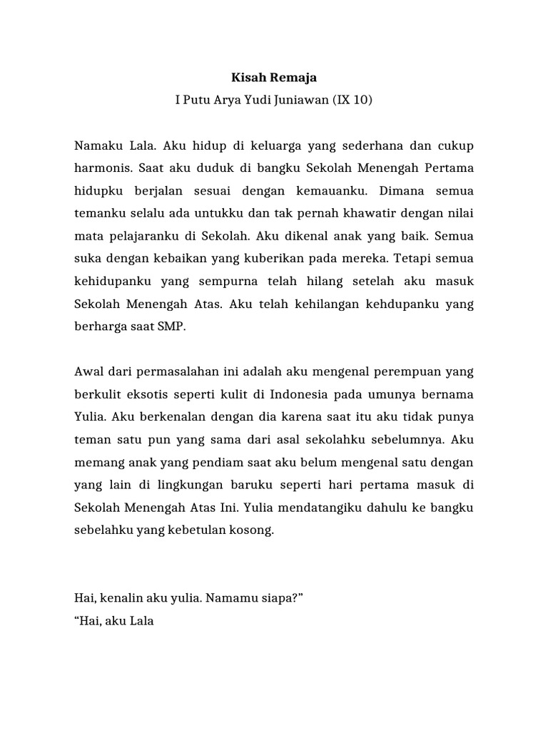 Kisah Remaja - Arya Yudi IX-10 | PDF