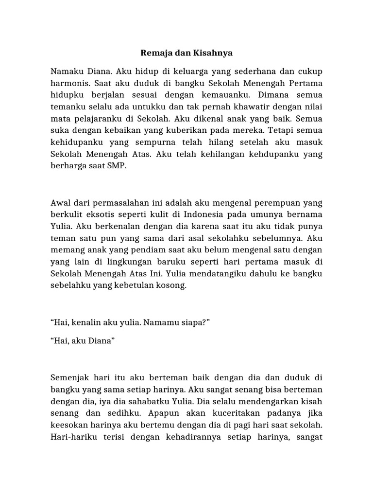 Cerpen Remaja Dan Kisahnya | PDF