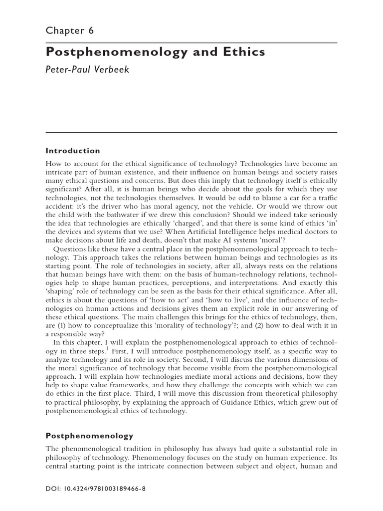 Postphenomenology and Ethics: Peter-Paul Verbeek | PDF | Phenomenology ...