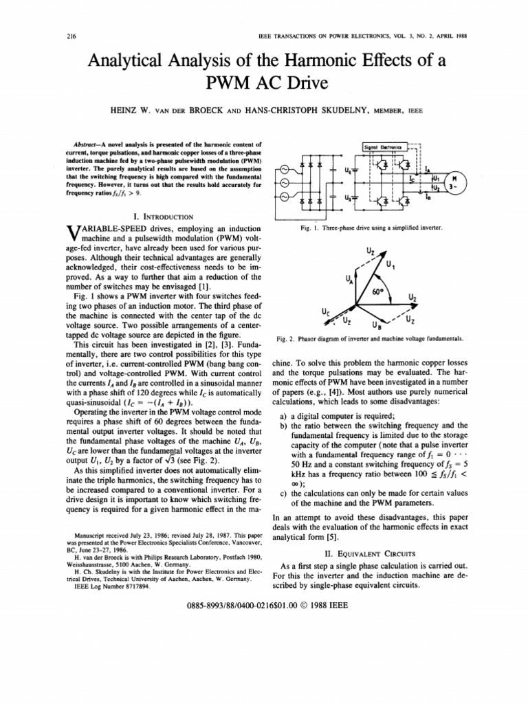 1988 IEEE Analytical Analysis of The Harmonic Effects of A PWM AC Drive | PDF