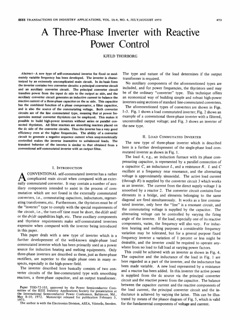 1973 IEEE A Three-Phase Inverter With Reactive Power Control | PDF
