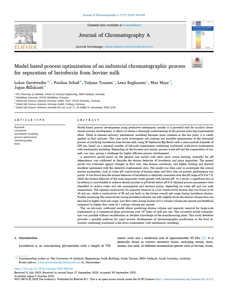Model Based Process Optimization of An Industrial Chromatographic ...