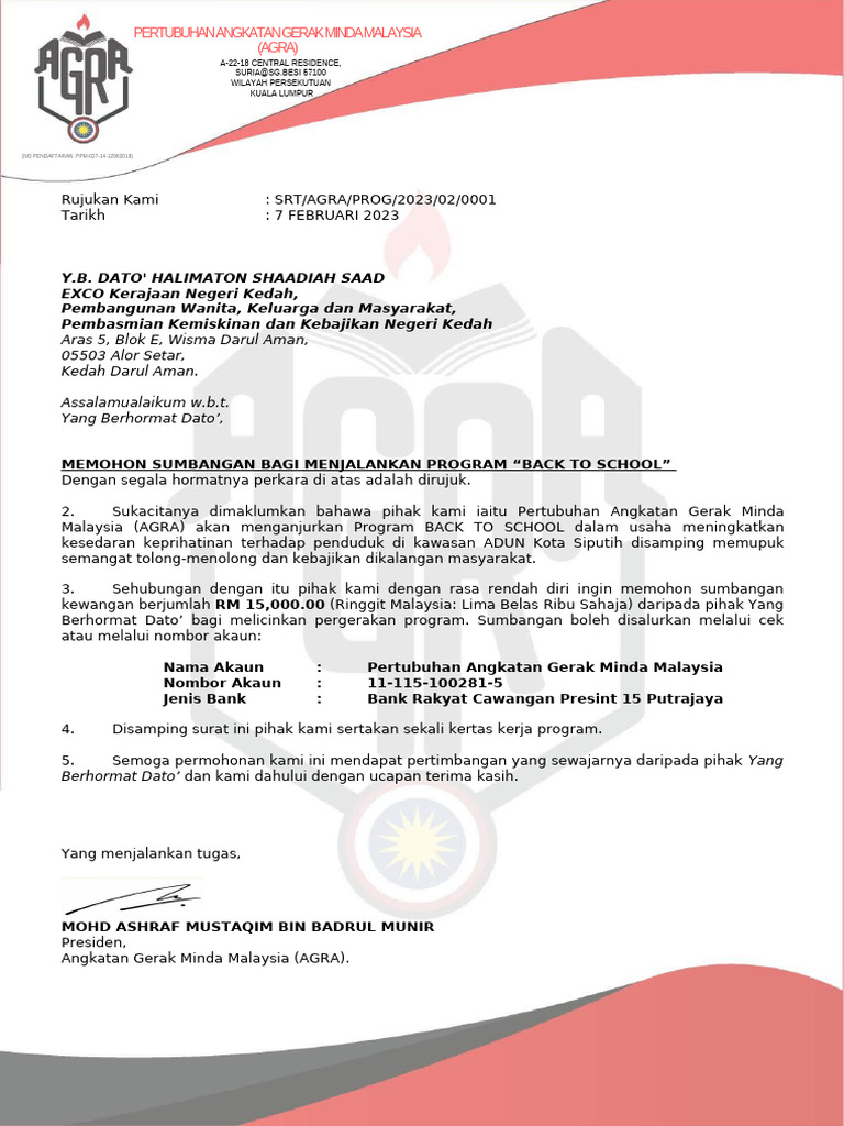 AGRA - BACK TO SCHOOL (COVERLETTER) | PDF