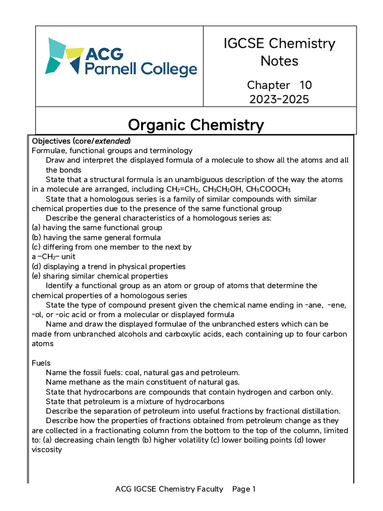 IG 11 Organic Chemistry 2023-2025 | PDF