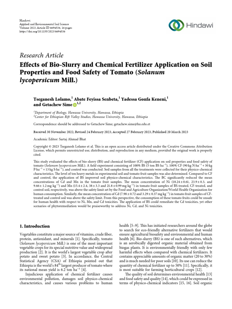 Effects of Bio-Slurry and Chemical Fertilizer Application On Soil ...