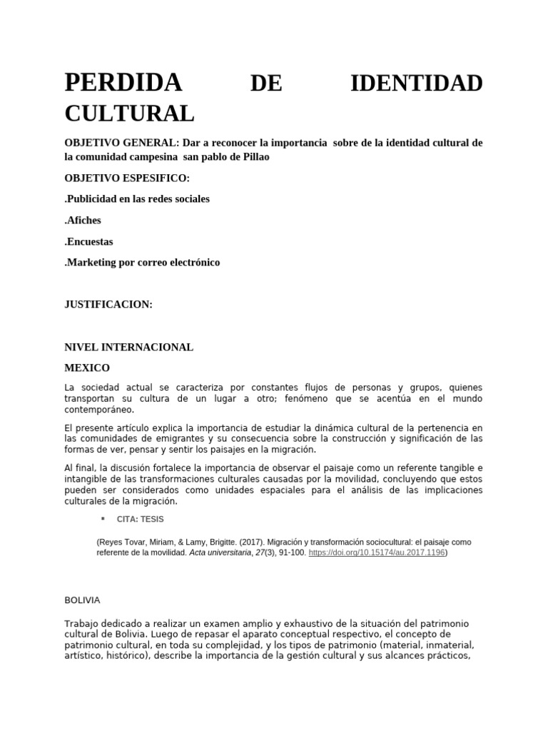 Perdida de Identidad Cultural Por Claire y Danitza | PDF | Migración ...