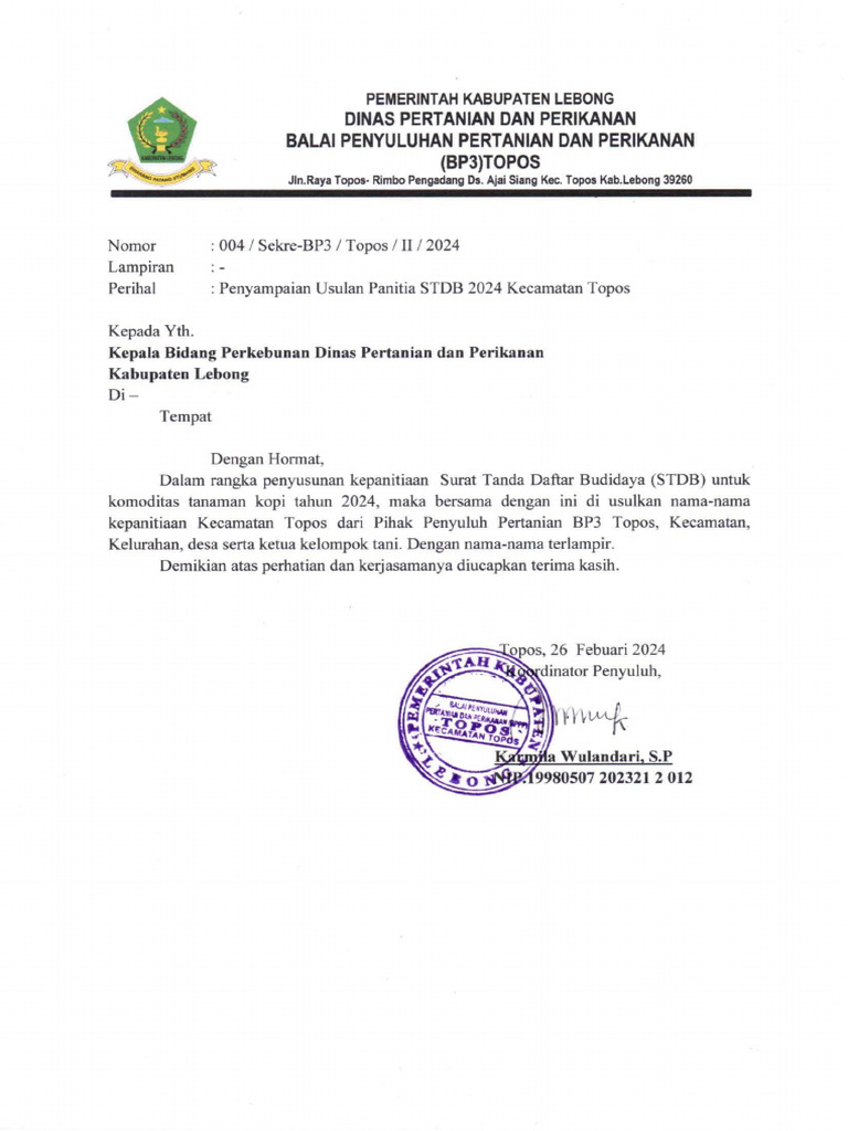 Usulan Panitia STDB Topos 2024 | PDF