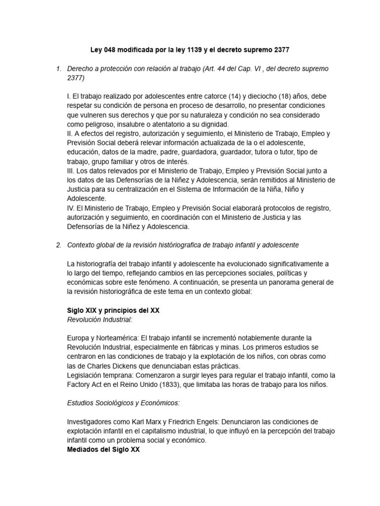 Ley 048 Modificada Por La Ley 1139 y El Decreto Supremo 2377 | PDF