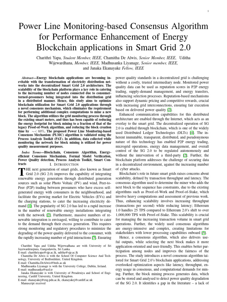 Power Line Monitoring-Based Consensus Algorithm For Performance ... Power Line Monitoring-Based Consensus Algorithm For Performance ...