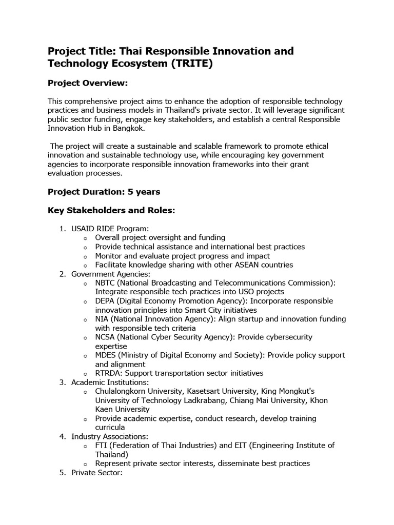 RIDE Responsible Innovation and Technology Project Plan | PDF