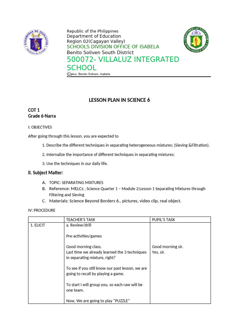 COT1- LESSON PLAN IN SCIENCE 6- (Autosaved) | PDF