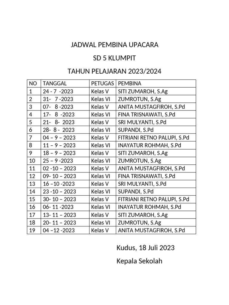 Jadwal Pembina Upacara | PDF