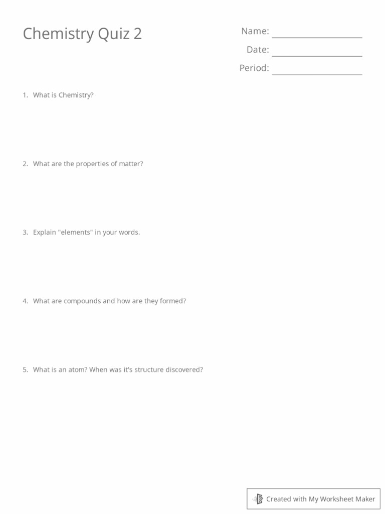 Chemistry Quiz 2 | PDF