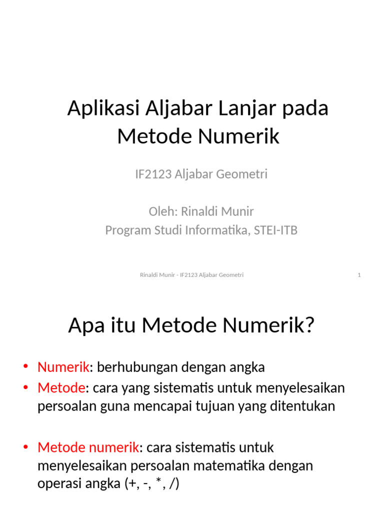 Aplikasi Aljabar Lanjar Pada Metode Numerik | PDF