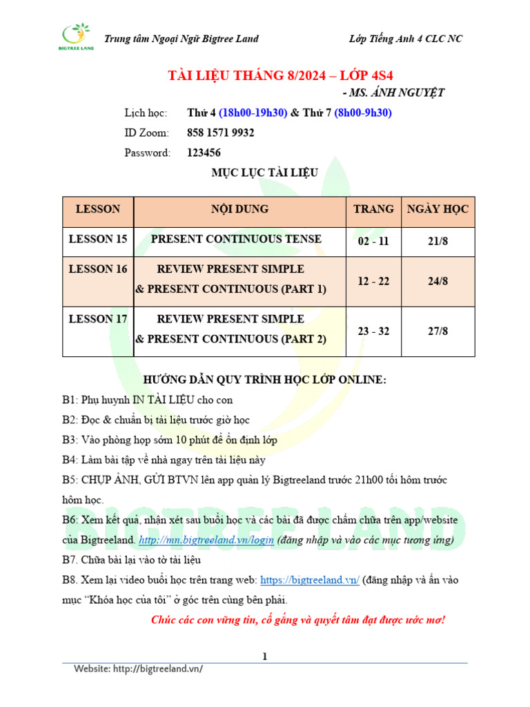 TÀI LIỆU THÁNG 8 - PHẦN 2 - (LESSON 15-17) | PDF