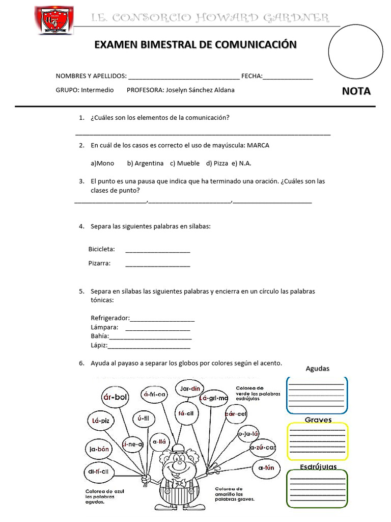 Examen Bimestral de Comunicación-Intermedio | PDF
