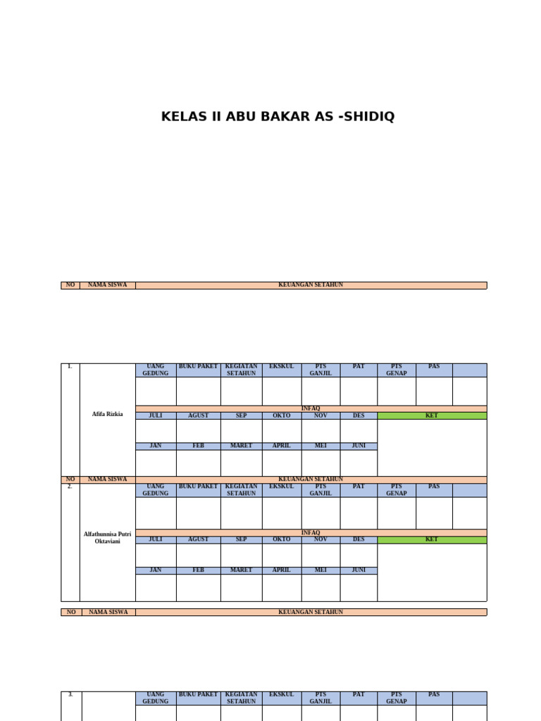Buku Pembayaran Siswa Kelas 2 | PDF