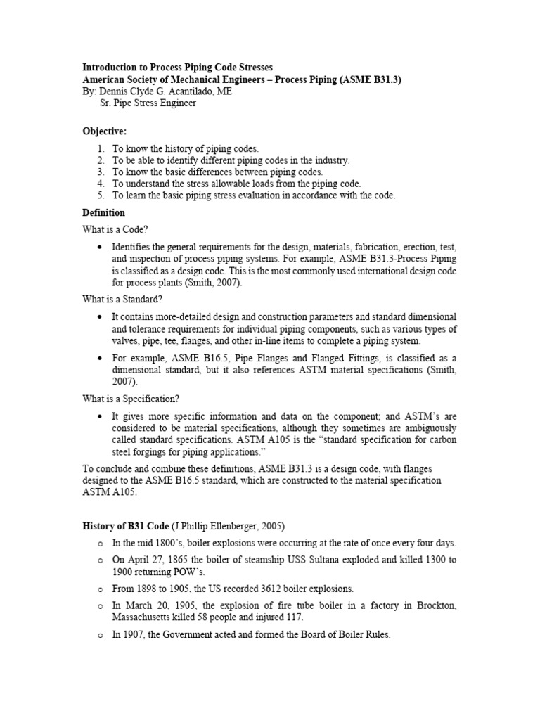 Introduction To Process Piping Code Stre | PDF
