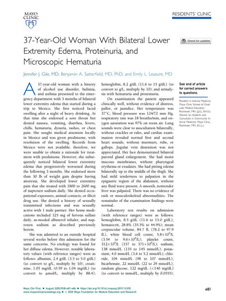 37-Year-Old Woman With Bilateral Lower Extremity Edema, Proteinuria ...