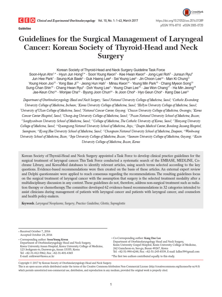 Ahn - 2017 Laryngeal Cancer Surgery Guidelines Korea Review | PDF