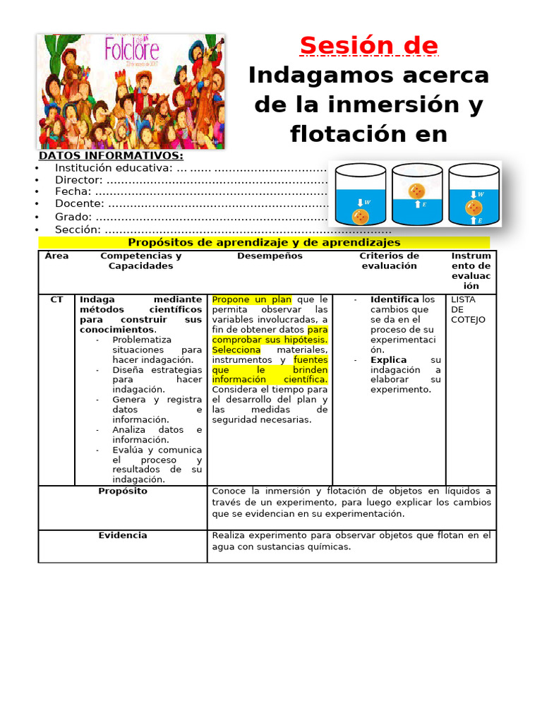 5º Grado Dia 4 Ct. Indagamos Acerca de La Inmersión y Flotación en ...