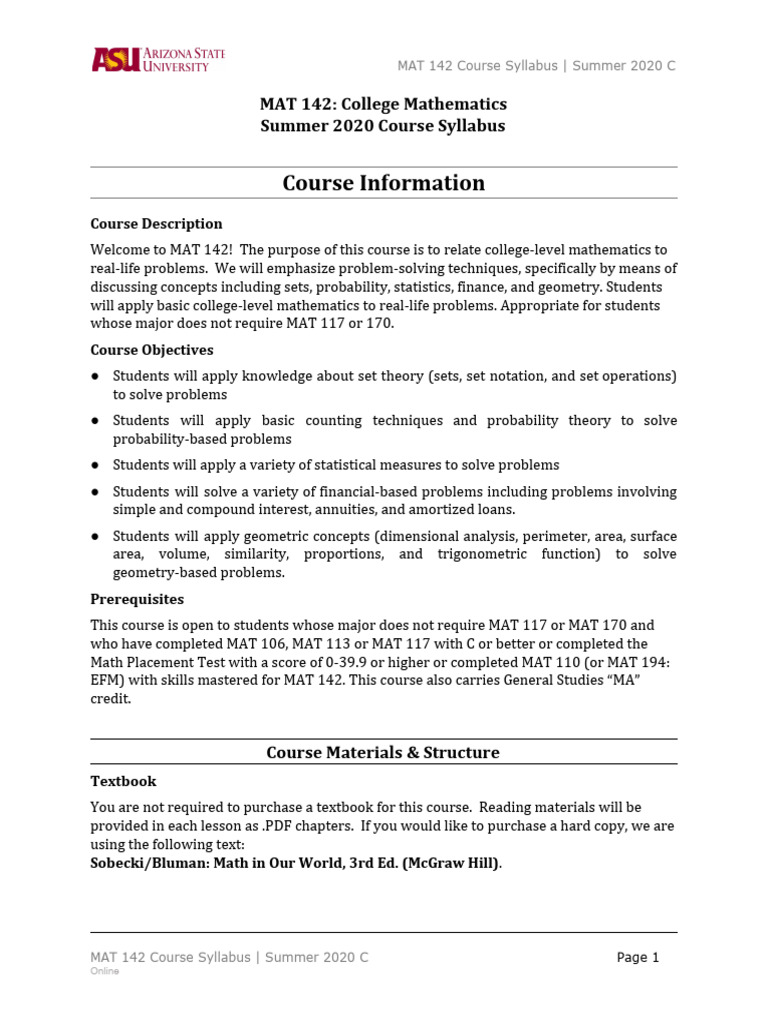 142 Syllabus Summer2020-C Online | PDF