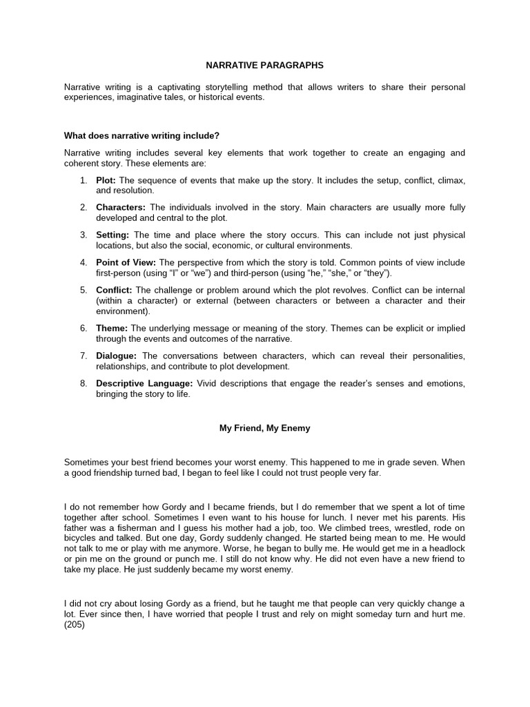 NARRATIVE PARAGRAPHS - Grade 11 - Thursday August 8 2024 | PDF