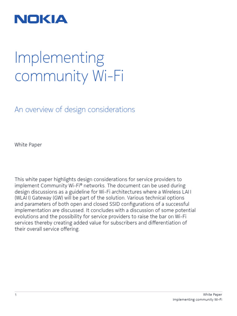 Implementing Community Wi-Fi: An Overview of Design Considerations | PDF