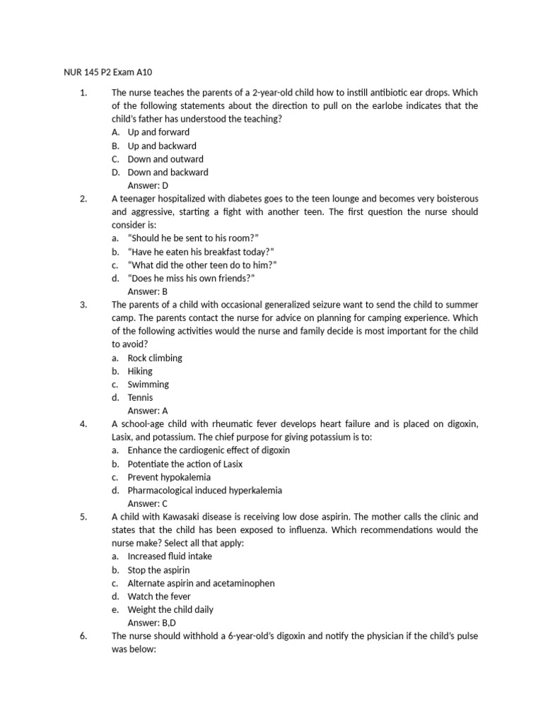 NUR 145 P2 Exam A10 | PDF