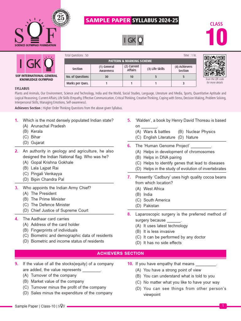 Igko Sample Paper Class-10 | PDF
