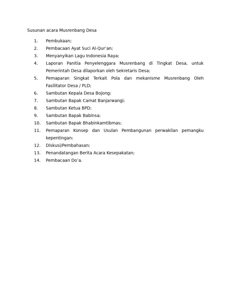 Susunan Acara Musrenbang Desa | PDF