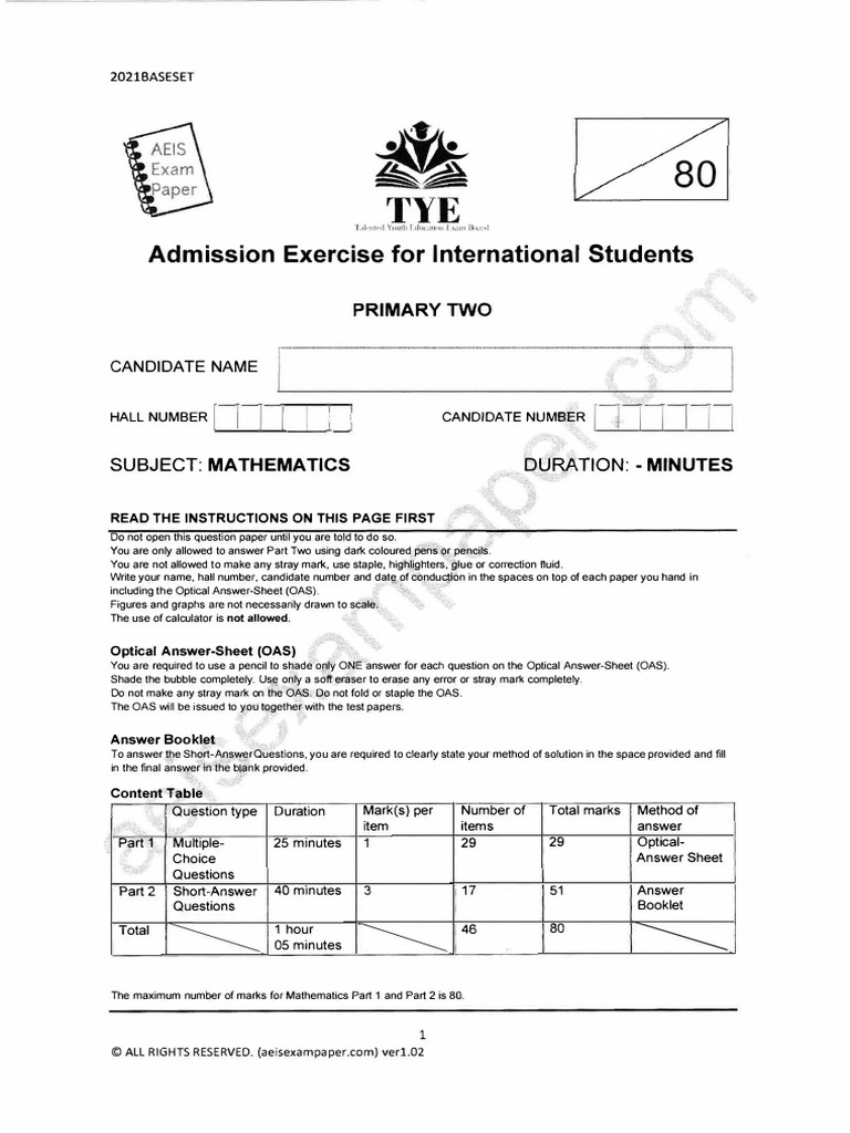 AEIS Primary 2 Mathematics Exam Paper | PDF | Fruit