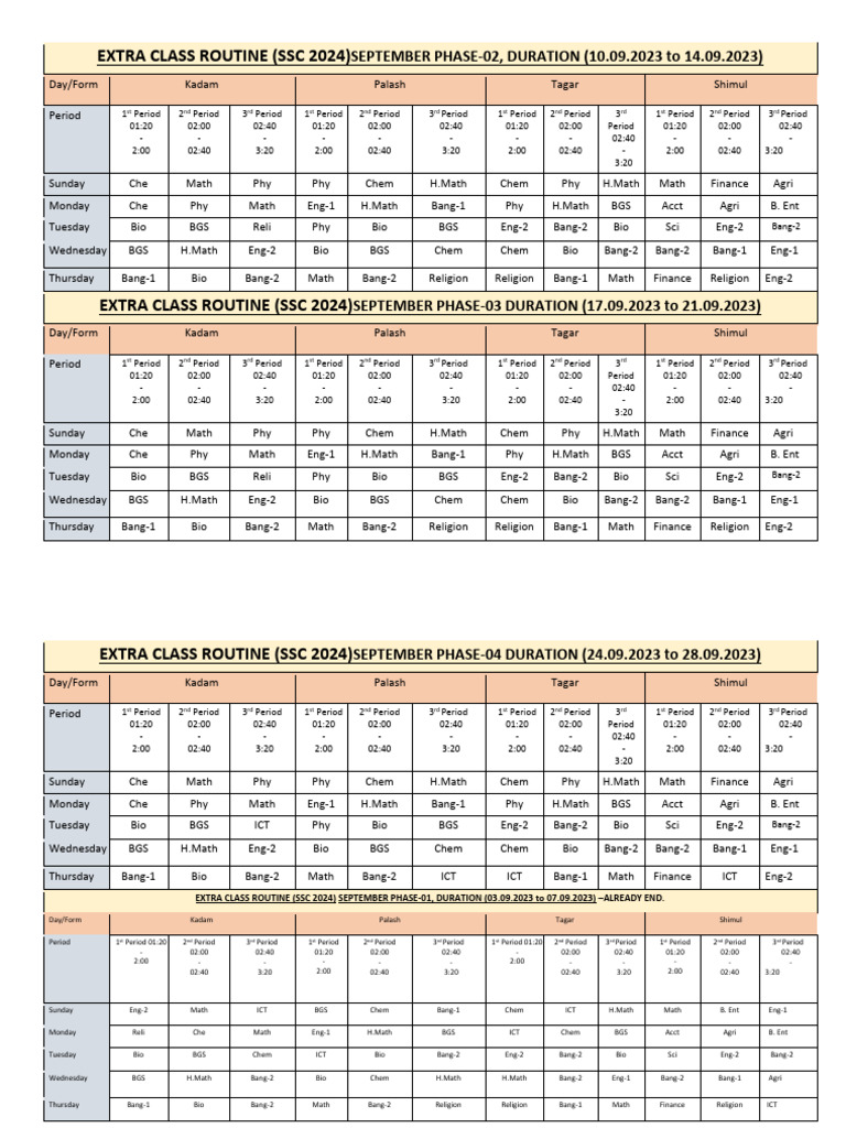 September PHASE-02,03,04 EXTRA CLASS ROUTINE SSC-24 | PDF