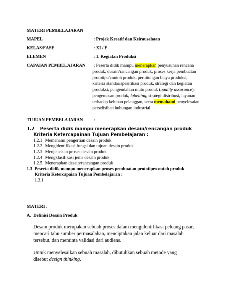 MATERI PEMB. PKKWU TP.1.2 MENERAPKAN DESAIN PRODUK-upload | PDF