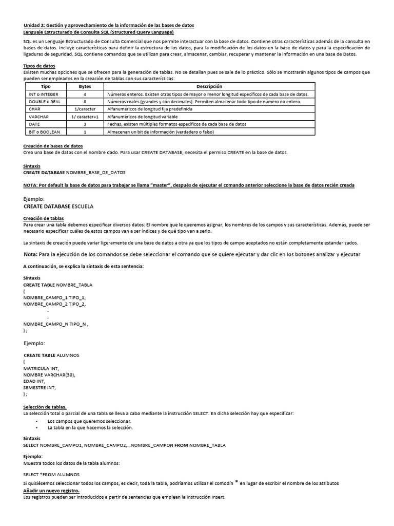 Comandos Basicos de SQL | PDF Comandos Basicos de SQL | PDF