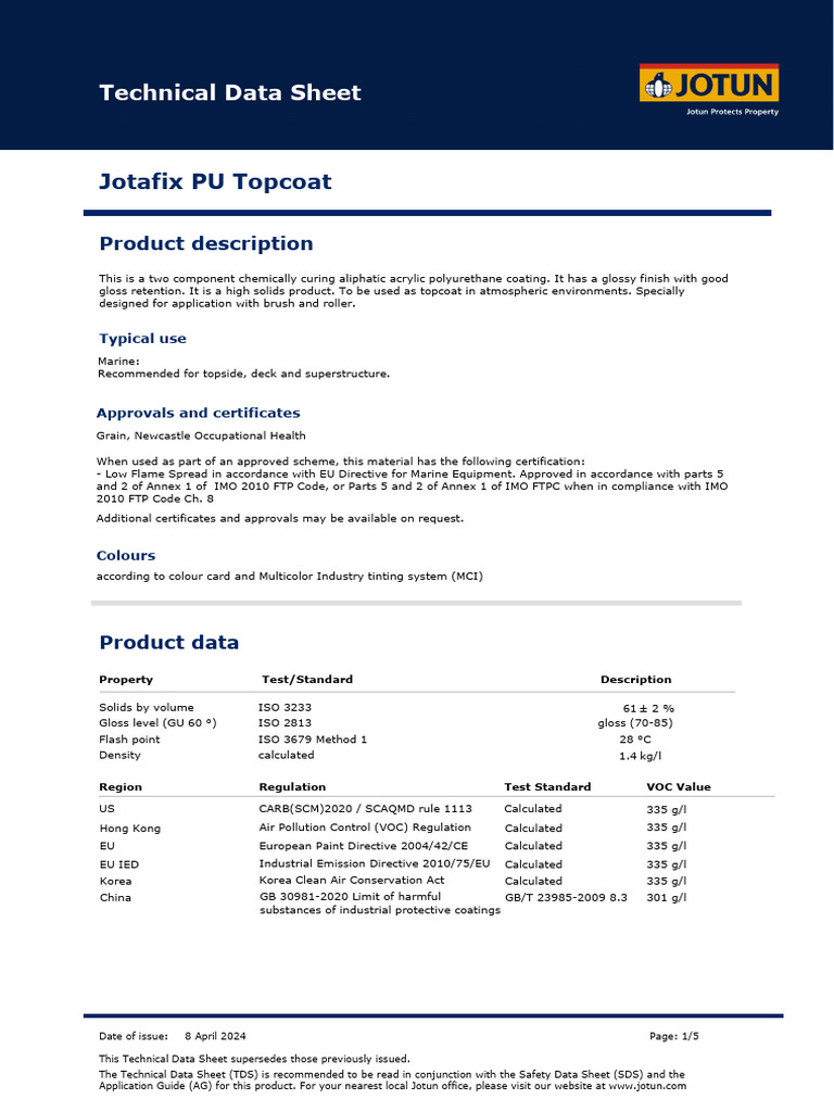 TDS 36902 Jotafix PU Topcoat Euk GB | PDF