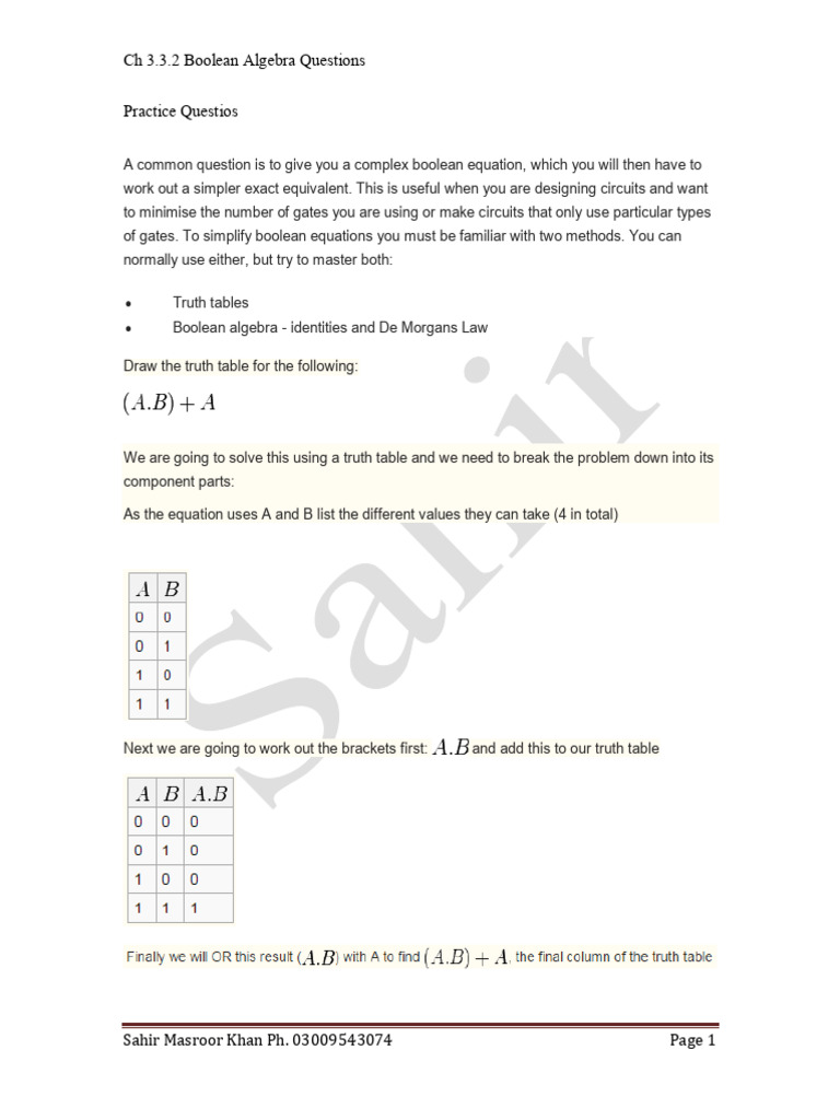 3.3.2 Boolean Algebra Questions | PDF
