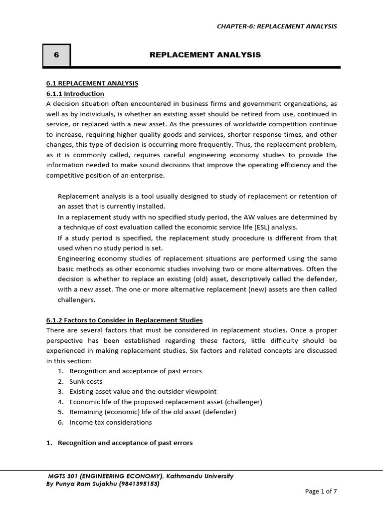 6MGTS301-Ch6- Replacement Analysis | PDF
