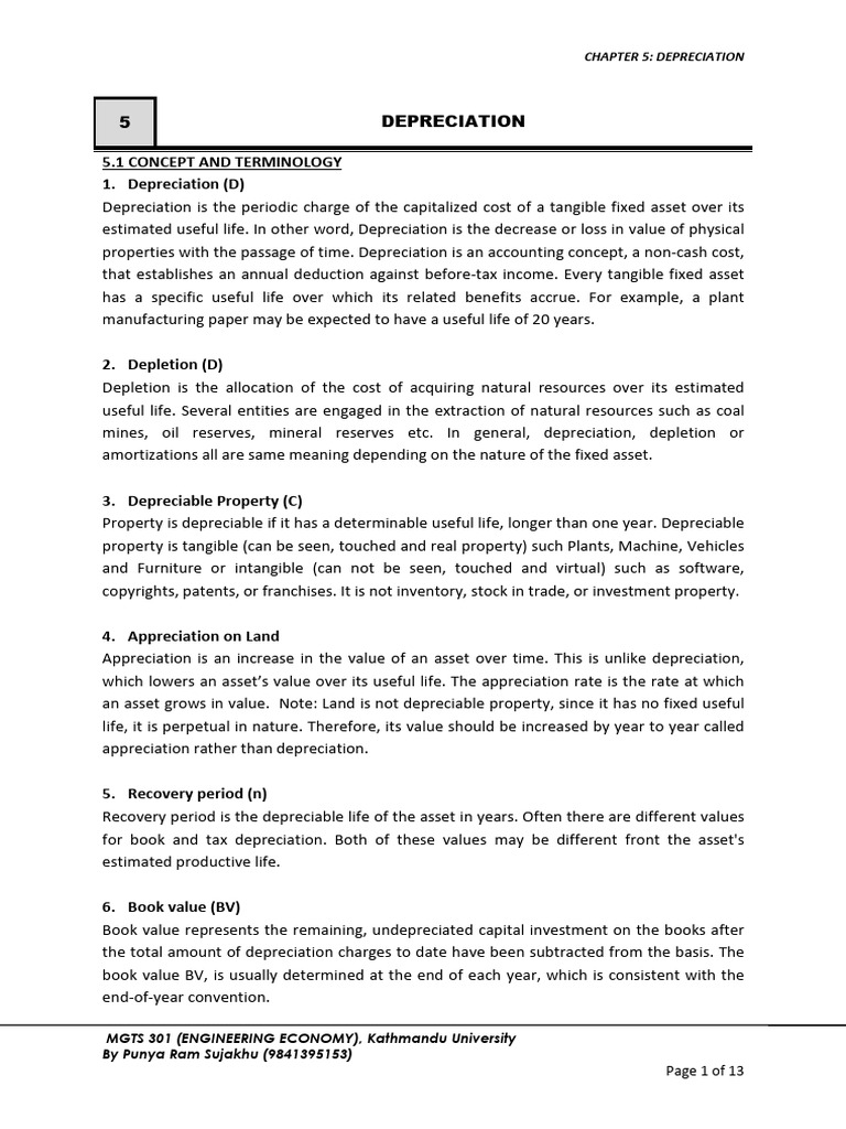 5MGTS301 Ch5 Depreciation | PDF