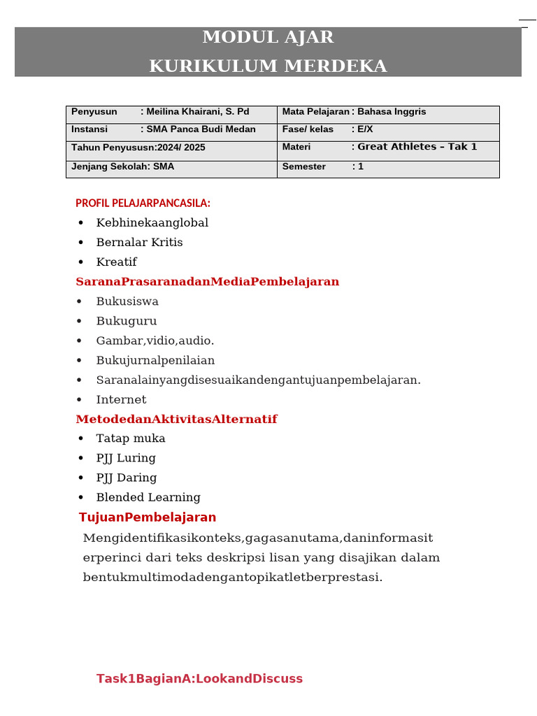 MODUL AJAR KELAS X | PDF