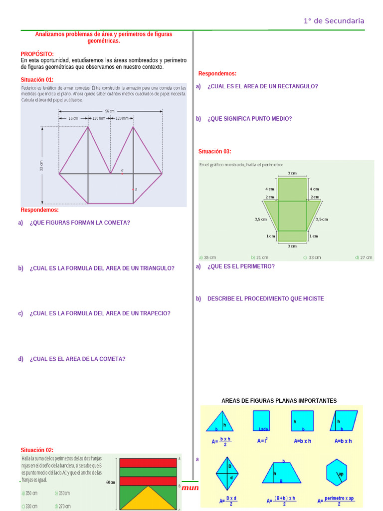 Área y Perímetro en Figuras Geométricas | PDF | Geometría | Matemáticas