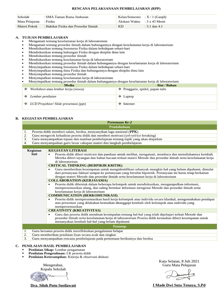 RPP Fisika KLS 10 SM 1 | PDF